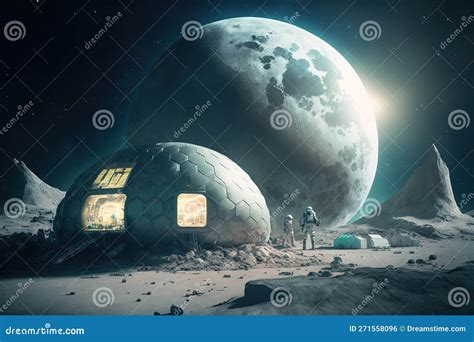 A Human Space Base On An Unknown Planet Stock Illustration