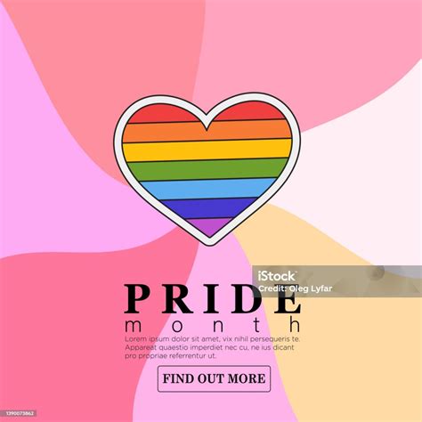 분홍색 배경에 윤곽선이있는 무지개 색의 심장 창조적 인 Lgbtq 또는 자부심의 달 웹 또는 광고 배너 방문 페이지 인사말 엽서 또는 포스터 90 년대 스타일의 재미있는