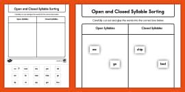 Open And Closed Syllable Sorting Activity Teacher Made