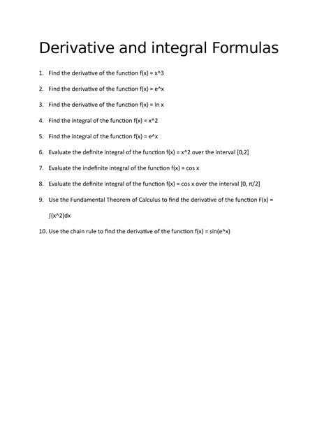 Derivative And Integral Formulas The Derivative Of F X E X Is F X