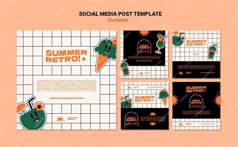 여름 복고풍 소셜 미디어 게시물 템플릿 무료 Psd 파일