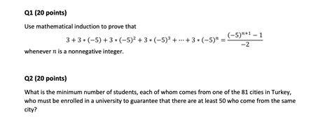 Solved Q1 20 Points 1 Use Mathematical Induction To Prove
