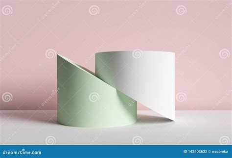 3d Render Abstract Background Cut Cylinders Primitive Geometric Shapes Pastel Color Palette