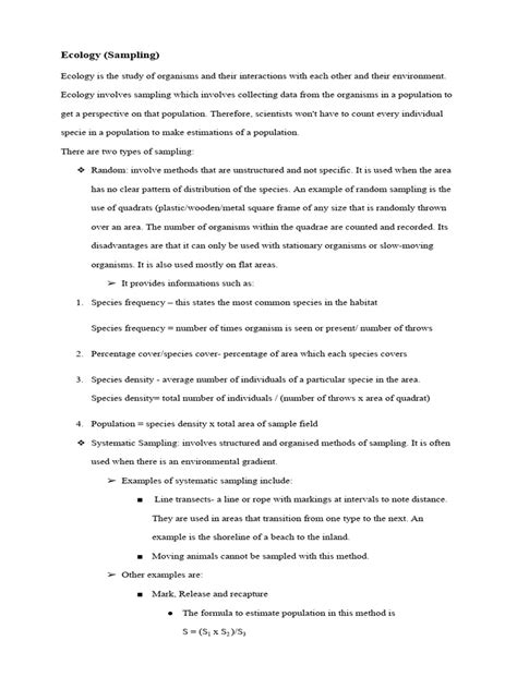 Ecology Sampling Csec Pdf Sampling Statistics Natural Environment