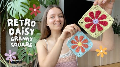 Retro Daisy Granny Square Beginner Friendly Crochet Pdf Pattern In