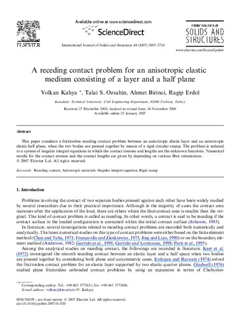 Pdf A Receding Contact Problem For An Anisotropic Elastic Medium