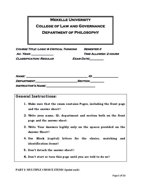 Logic Final Model Exam 1 Pdf Fallacy Argument