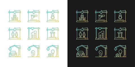 Set Of Gradient Icons For Dark And Light Mode Depicting 3d Printing Process Vector Icon Day