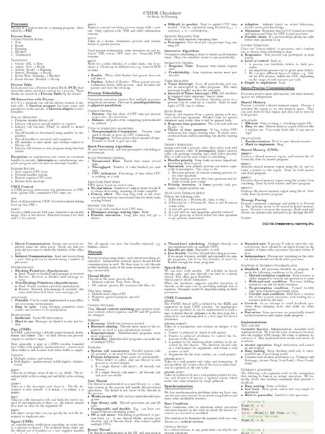 cs2106 cheatsheet pdf process computing thread computing
