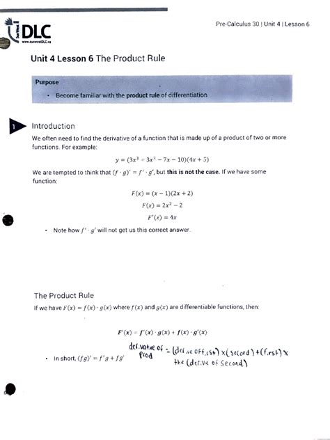 Calculus 30 Product Rule Pre Calculus 30 I Unit 4 I Lesson 6 Unit 4