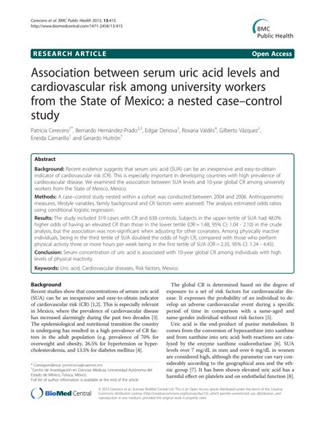 Pdf Association Between Serum Uric Acid Levels And Cardiovascular Risk Among University