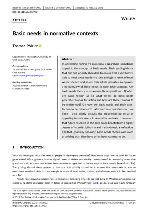 Pdf Basic Needs In Normative Contexts