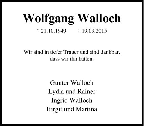 Traueranzeigen Von Wolfgang Walloch Trauer In Nrwde