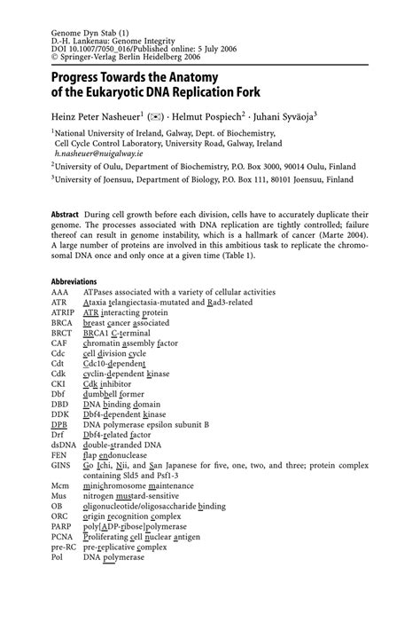 Pdf Progress Towards The Anatomy Of The Eukaryotic Dna Replication Fork