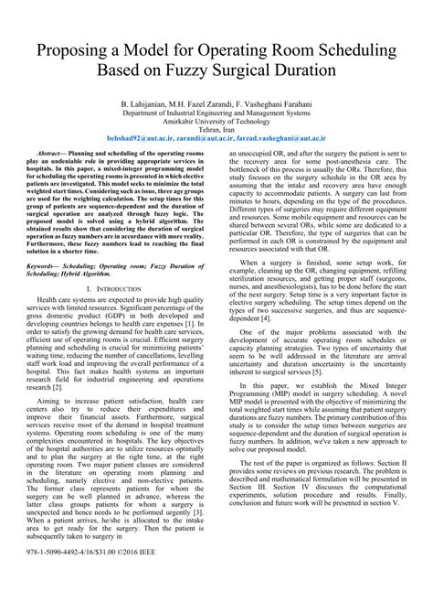 Pdf Proposing A Model For Operating Room Scheduling Based On Fuzzy