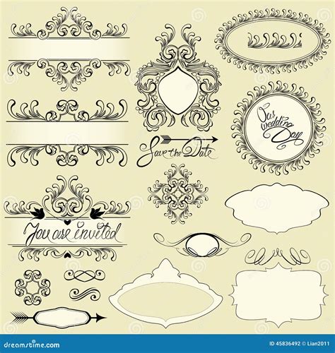 Vintage Ornaments And Frames Vignettes Calligraphic Design Stock