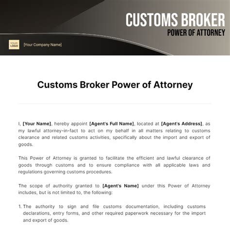 Free Customs Broker Power Of Attorney Template To Edit Online