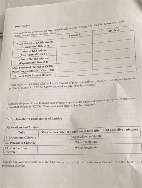 Solved Percent Of Oxygen In Kclo3 Show Your Work Elearly