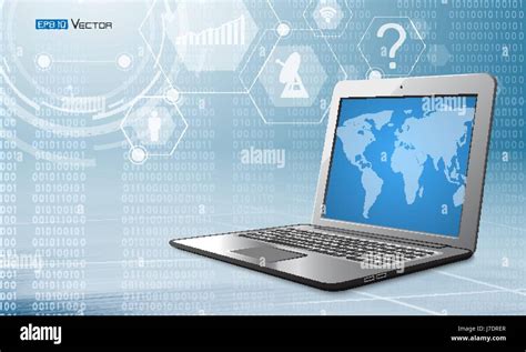 Binary Code Background With Computer Laptop With World Map Used Clipping Masks Opacity Mask
