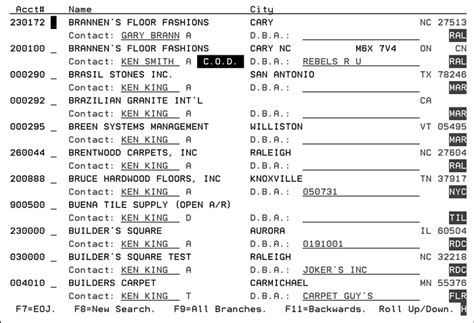 Billto File Search Screen