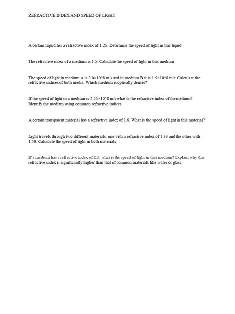 Refractive Index And The Speed Of Light Pdf