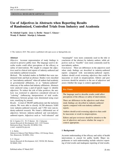 Pdf Use Of Adjectives In Abstracts When Reporting Results Of Randomized Controlled Trials