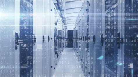 Animation Of Interference And Binary Coding Over Server Room Stock