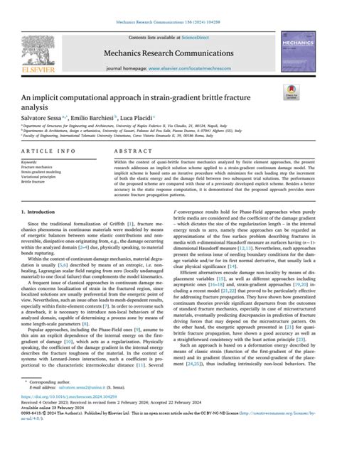 2024 Sessa An Implicit Computational Approach In Strain Gradient Brittle Fracture Pdf