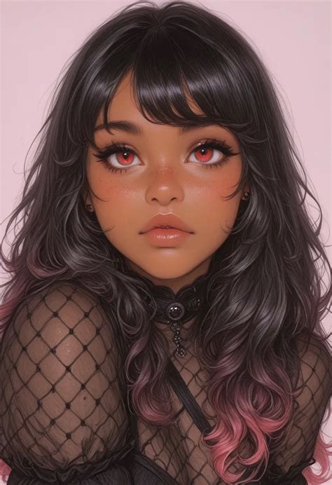 Dark Skinned Female With Red Eyes And Gothic Clothing Ai Image
