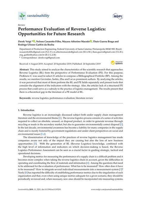 Pdf Performance Evaluation Of Reverse Logistics Opportunities For Future Research