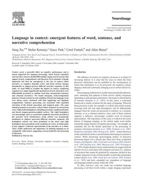 Pdf Language In Context Emergent Features Of Word Sentence And
