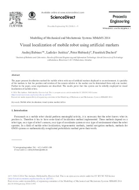 Pdf Visual Localization Of Mobile Robot Using Artificial Markers