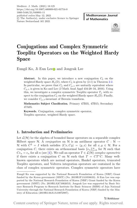 Conjugations And Complex Symmetric Toeplitz Operators On The Weighted Hardy Space Request Pdf