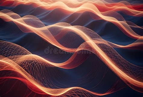Abstract Flowing Waves Of Red And Orange Lines Forming A Grid Pattern
