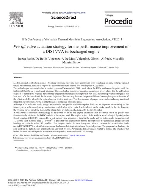 Pdf Pre Lift Valve Actuation Strategy For The Performance Improvement Of A Disi Vva