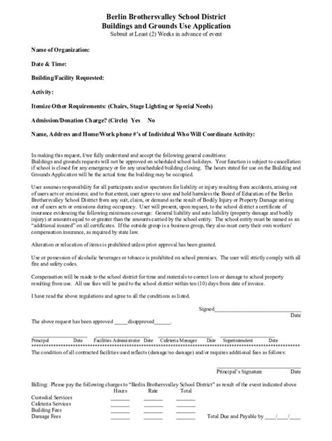 Fillable Online Buildings And Grounds Use Calendar Facilities Use