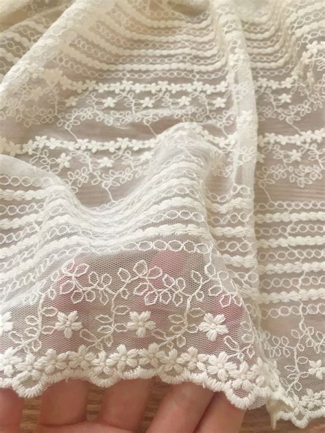 Cotton Embroidered Lace Vintage Style Lace Fabric In Ivory Etsy