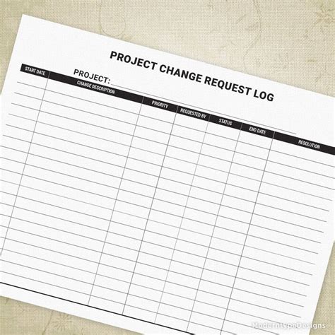 Project Request Change Log Printable Diy Journal Printables Projects