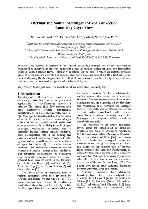 Pdf Thermal And Solutal Marangoni Mixed Convection Boundary
