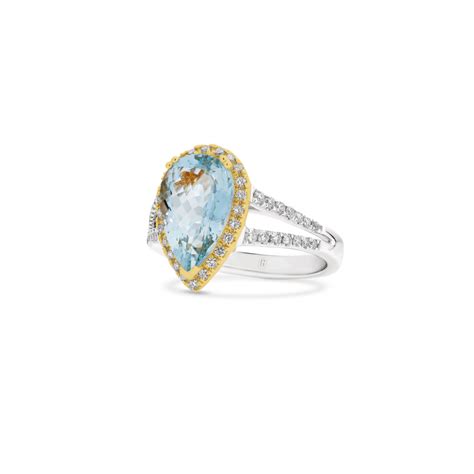 Pear Cut Aquamarine Diamond Halo Ring Garen Jewellery