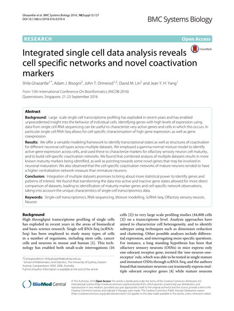 Pdf Integrated Single Cell Data Analysis Reveals Cell Specific