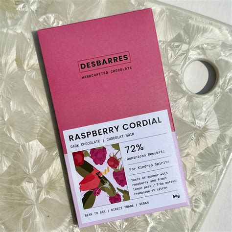 Desbarres Kindred Spirits Raspberry Cordial Dark Chocolate 60g Bar