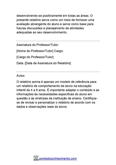 Relatório De Comportamento De Aluno Educação Infantil Relatório Modelo