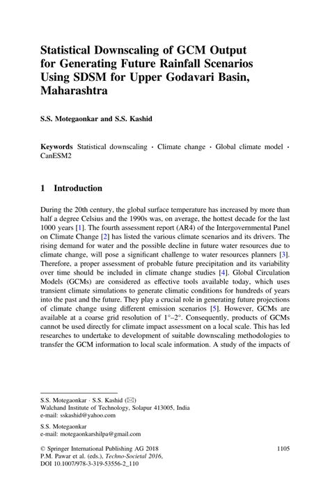 Pdf Statistical Downscaling Of Gcm Output For Generating Future Rainfall Scenarios Using Sdsm