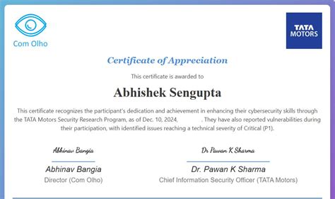 Abhishek S On Linkedin Bugbounty Cybersecurity Recognition Tatamotors 18 Comments
