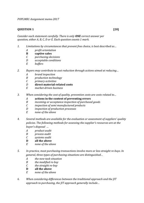 Poplmb 1 Assignment Memo 2017 POPLMB1 Assignment Memo 2017 QUESTION 1 20 Consider Each
