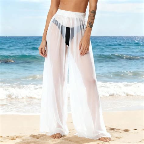 Ailaofu Women Ruffle Sheer Mesh Pants See Through Bikini Bottom
