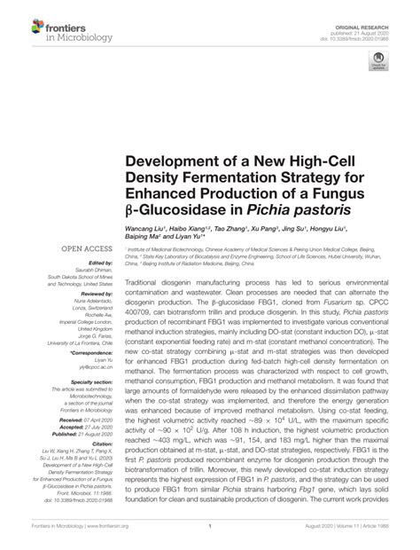 Pdf Development Of A New High Cell Density Fermentation Strategy For