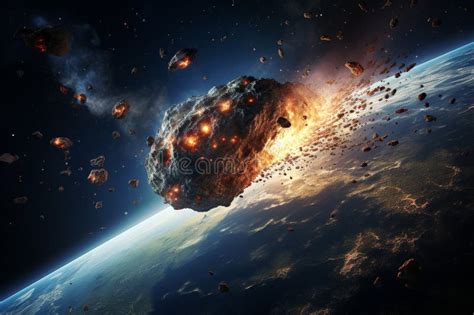 Moment Of A Giant Asteroid Impacting Earth Symbolizing The Immense