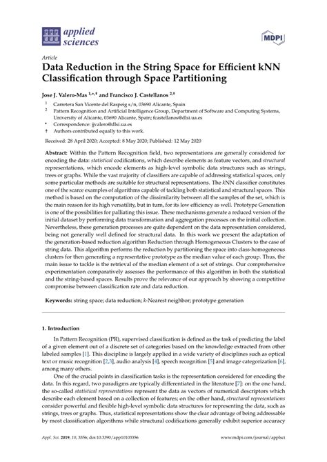 pdf data reduction in the string space for efficient knn